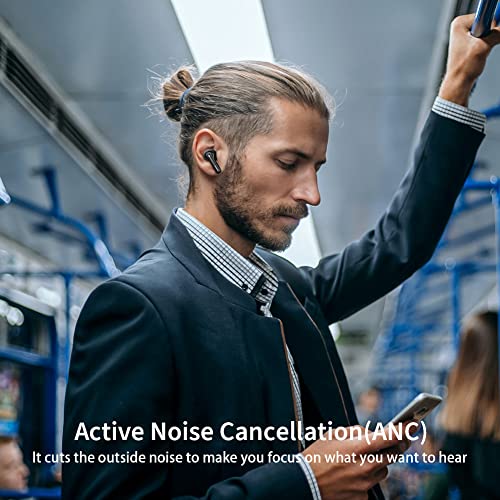 MURPISO Wireless Earbuds, Active Noise Cancelling Bluetooth5.2 Deep Bass Headphones with 4 Mics, 35 Hours Playtime, IPX6 Waterproof Earphones, in-Ear Bluetooth Earbuds for iPhone Android Black