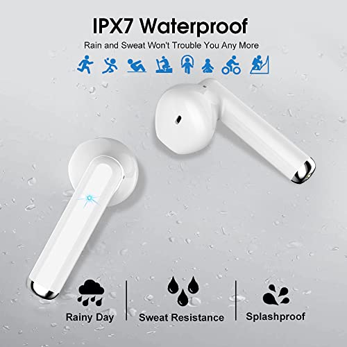 OYIB Wireless Earbuds, Bluetooth 5.3 Headphones with 4-Mics ENC Clear Call, Bluetooth Earbuds Touch Control 25Hour Stereo Sound with LED Power Display, Waterproof Earphones Sprot for Workout White