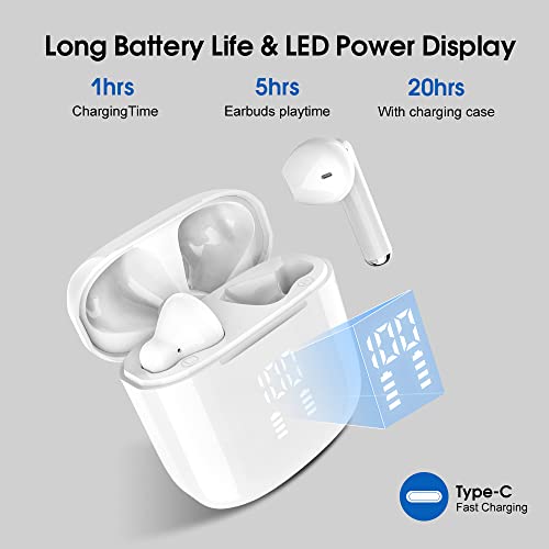 OYIB Wireless Earbuds, Bluetooth 5.3 Headphones with 4-Mics ENC Clear Call, Bluetooth Earbuds Touch Control 25Hour Stereo Sound with LED Power Display, Waterproof Earphones Sprot for Workout White