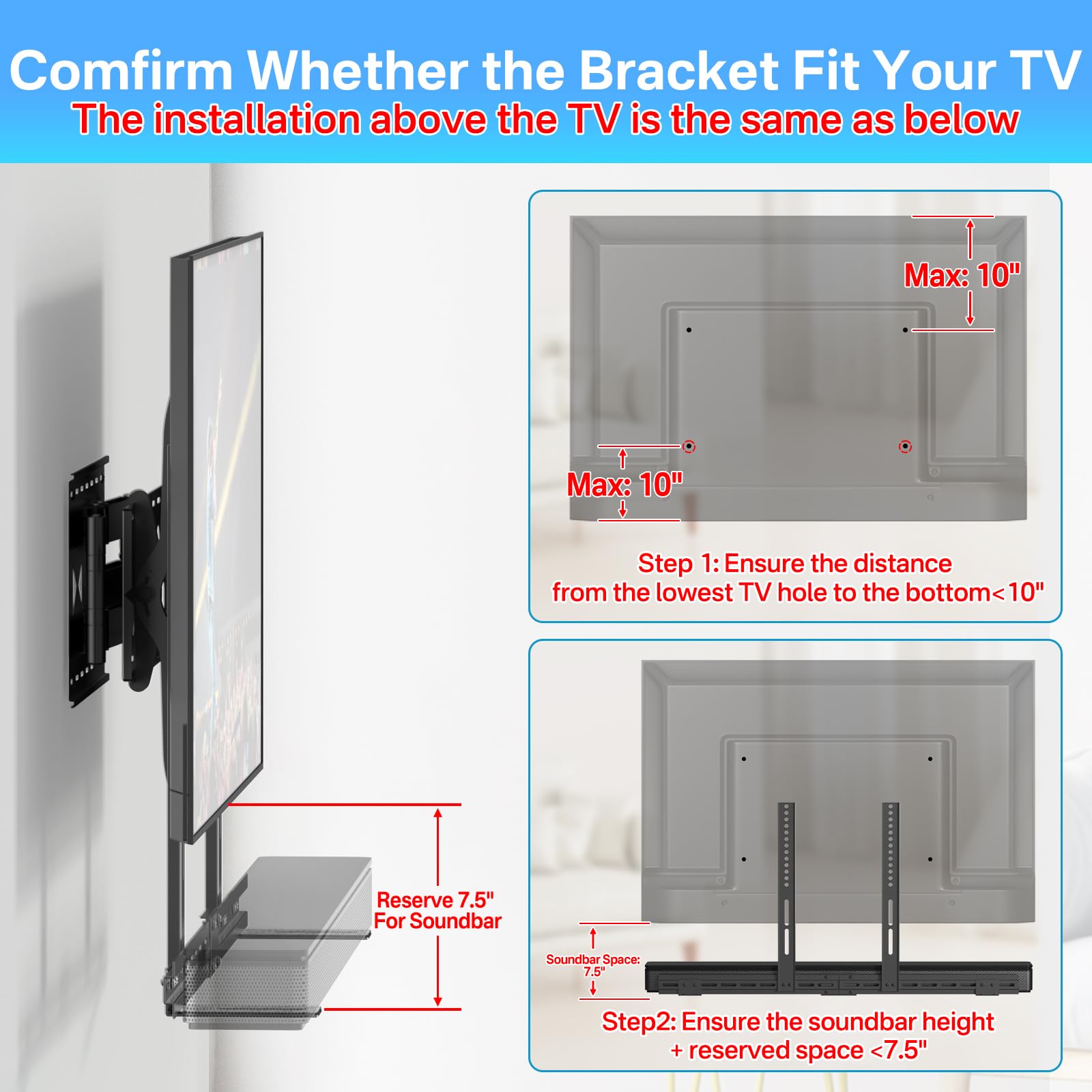 Sound Bar Mounts Under TV for Samsung, Vizio, Bose, LG and More Soundbar TV Mount with Remote Holder - Height Adjustable Soundbar Mounting Bracket Under TVs Hold Up to 35 Lbs