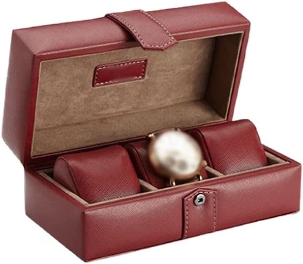 Watch Holder Leather Watch Box 3 Slot Travel Watches Storage Case Holder Jewelry Organizer Pouch Elegant Portable Watch Organizer (Color : Black2) (Red)