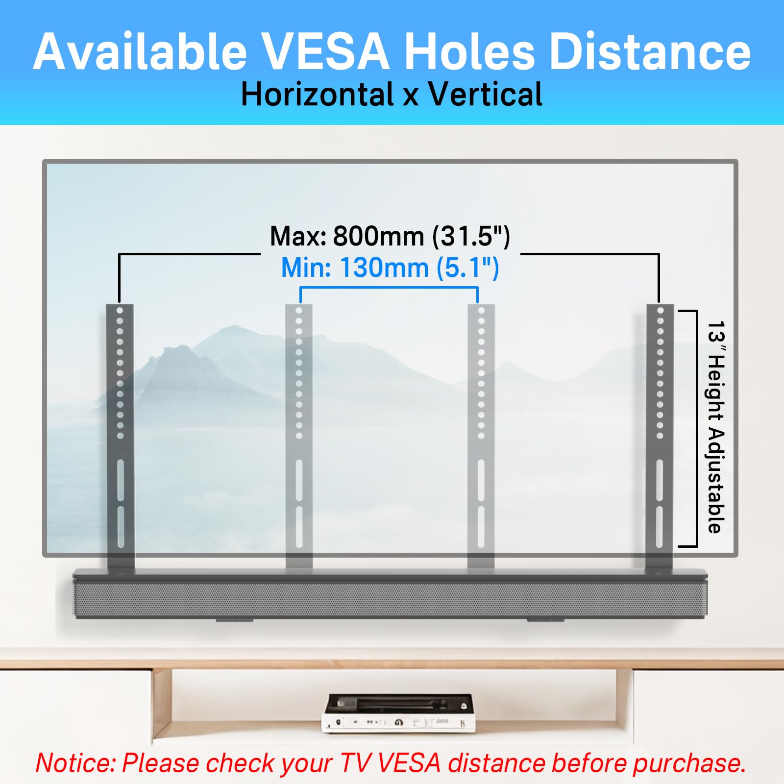 Sound Bar Mounts Under TV for Samsung, Vizio, Bose, LG and More Soundbar TV Mount with Remote Holder - Height Adjustable Soundbar Mounting Bracket Under TVs Hold Up to 35 Lbs