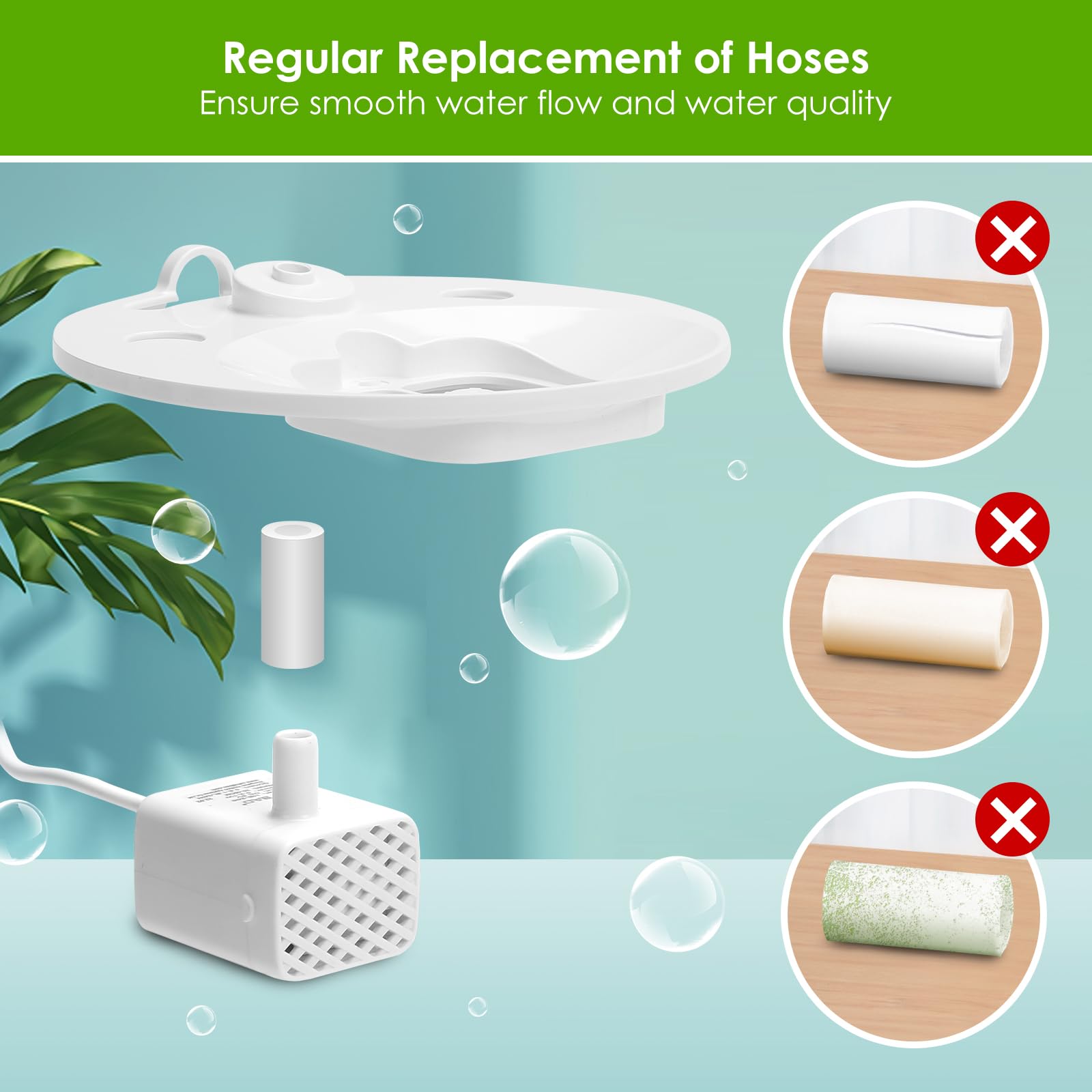 Cat Water Fountain Filter, 12-Pack Pet Fountain Filter Replacement Compatible with Cat Drinking Fountain, Replacement Triple Action Water Filter Activated Carbon Filter, 3 Hoses
