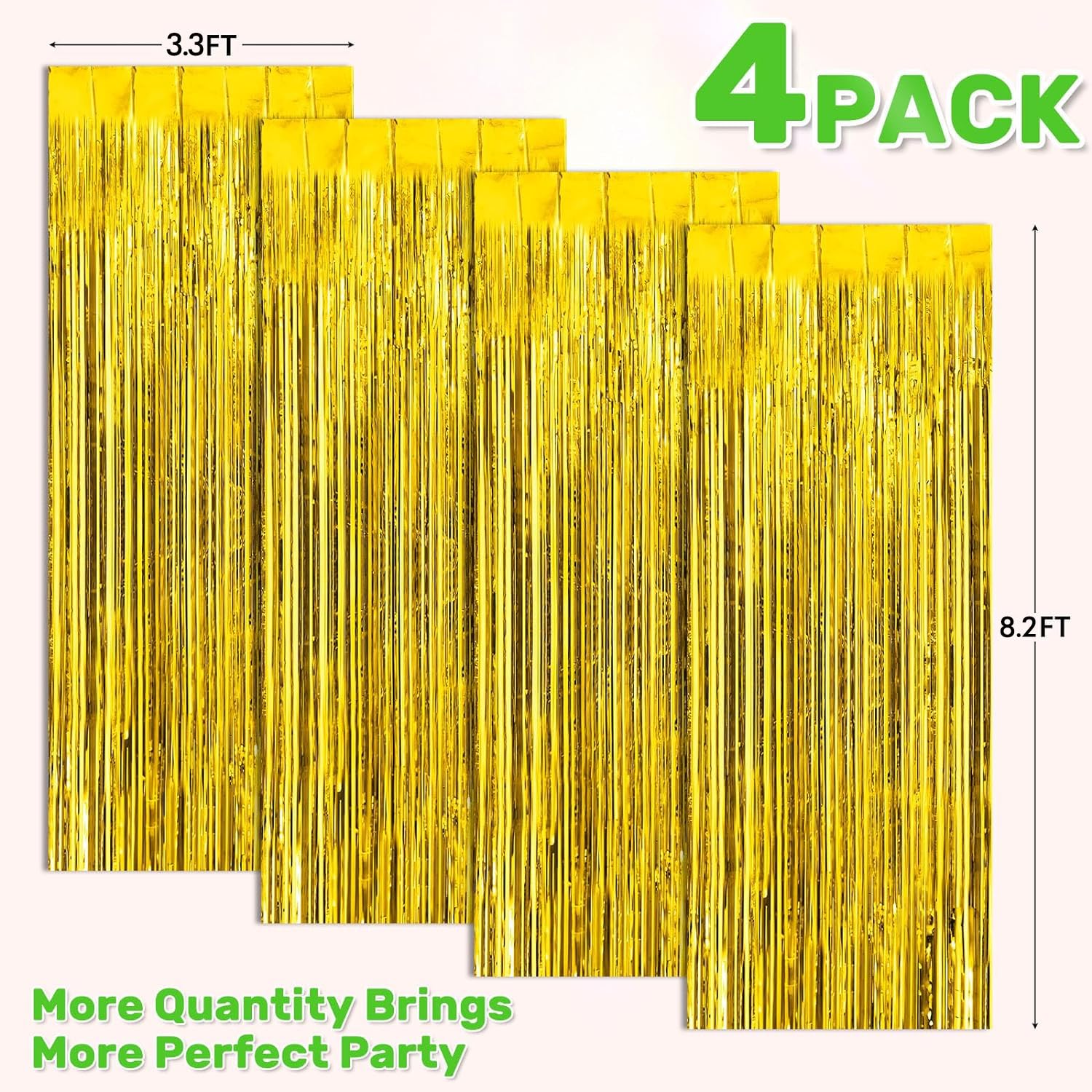 BFONS 4-Pack Backdrop for Party Decorations, Foil Fringe Backdrop Curtains, Tinsel Streamers for Birthday Party Decorations, Gold Backdrop Curtains for Girl Graduation Disco Parties