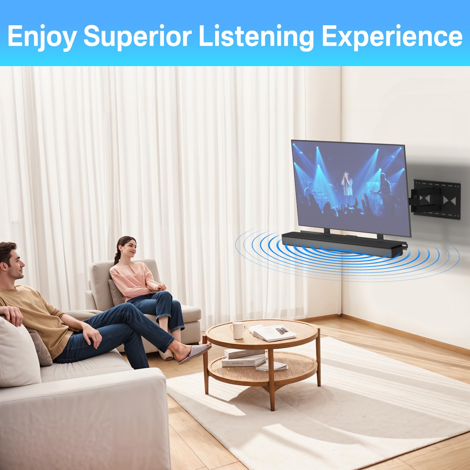 Sound Bar Mounts Under TV for Samsung, Vizio, Bose, LG and More Soundbar TV Mount with Remote Holder - Height Adjustable Soundbar Mounting Bracket Under TVs Hold Up to 35 Lbs