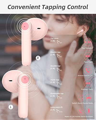 GIEC Wireless Earbuds Bluetooth Earbuds with Microphone Noise Canceling Earbuds Wireless Earphones for Android iOS Phone in Ear Headphone Woman True Wireless Stereo Small Earphones Pink