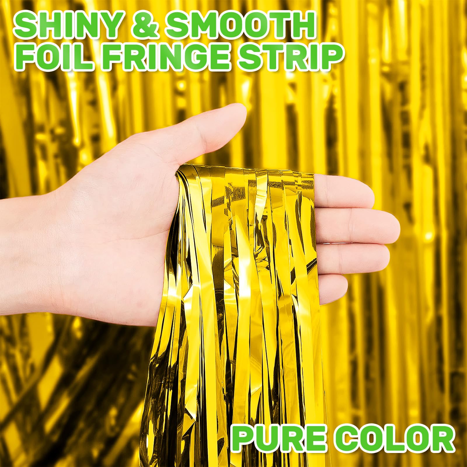 BFONS 4-Pack Backdrop for Party Decorations, Foil Fringe Backdrop Curtains, Tinsel Streamers for Birthday Party Decorations, Gold Backdrop Curtains for Girl Graduation Disco Parties
