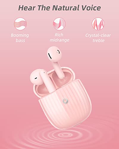 GIEC Wireless Earbuds Bluetooth Earbuds with Microphone Noise Canceling Earbuds Wireless Earphones for Android iOS Phone in Ear Headphone Woman True Wireless Stereo Small Earphones Pink