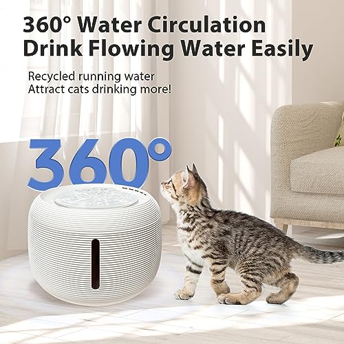 YDRQEA Cat Water Fountain, Water Fountain for Cats Inside Ultra Quiet Pet Water Fountain for Cats, 84 fl oz/2.5L Automatic Cat Drinking Fountain White, 2 Pack Filters.