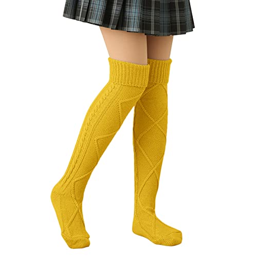 Quealent Women Casual Wool Pile Socks Soild Color Over Knee Woolen Stockings Riding Dildo (C, One Size)