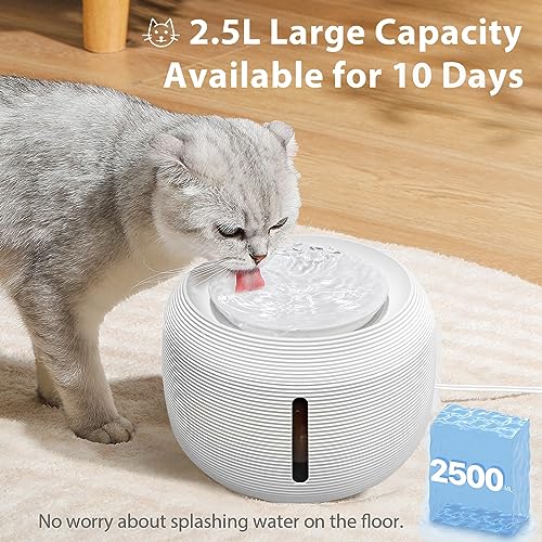 YDRQEA Cat Water Fountain, Water Fountain for Cats Inside Ultra Quiet Pet Water Fountain for Cats, 84 fl oz/2.5L Automatic Cat Drinking Fountain White, 2 Pack Filters.