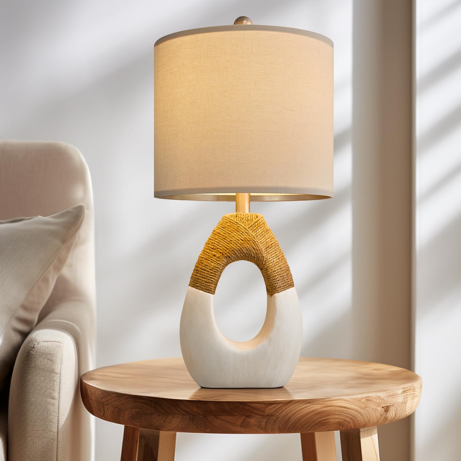 OYEARS Boho Table Lamps Bedroom Living Room Set 2 Small Farmhouse Rattan Table Lamp 19”Rustic Home Decoration Nightstand Bedside Lamp for Office Compatible with Smart Light Bulbs(Not Include Bulbs)