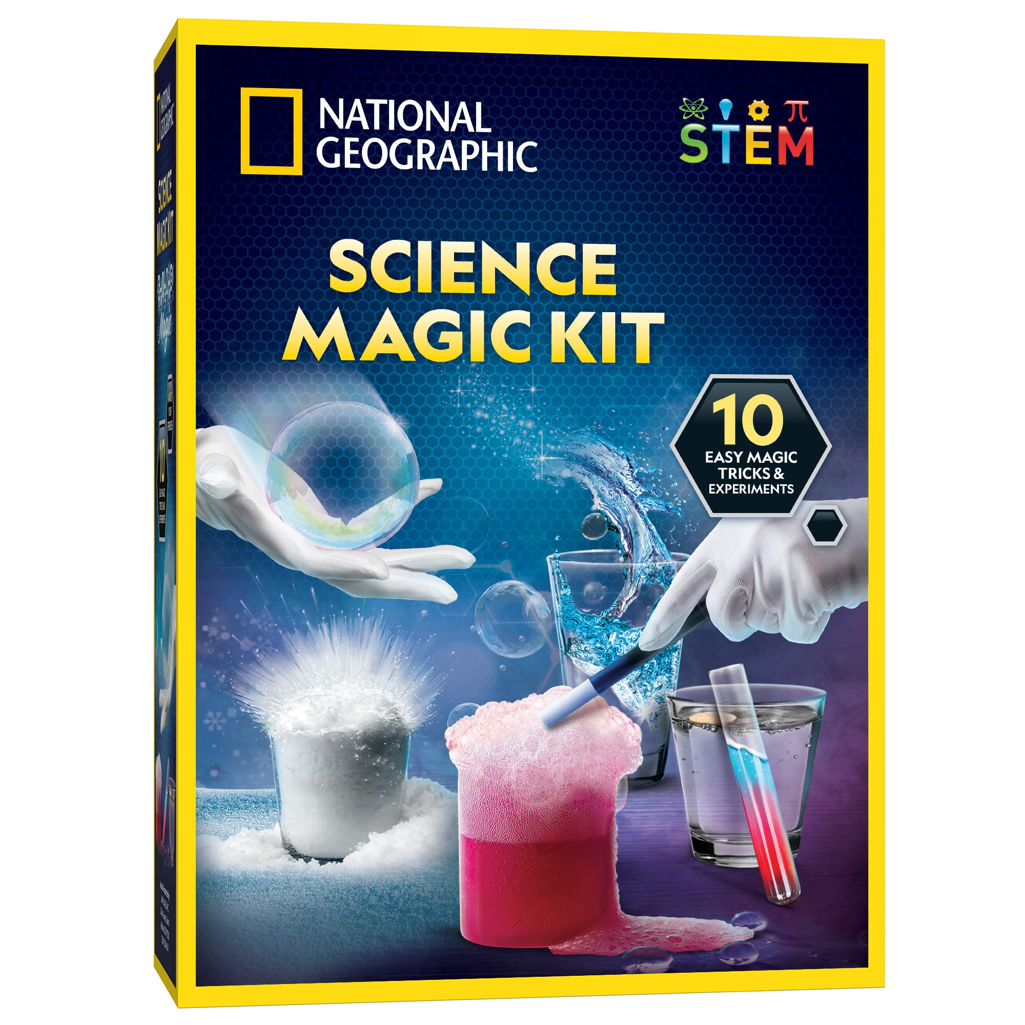 NATIONAL GEOGRAPHIC Magic Chemistry Set - Perform 10 Amazing Easy Tricks with Science, Create a Magic Show with White Gloves & Magic Wand, Great STEM Learning Science Kit for Boys and Girls