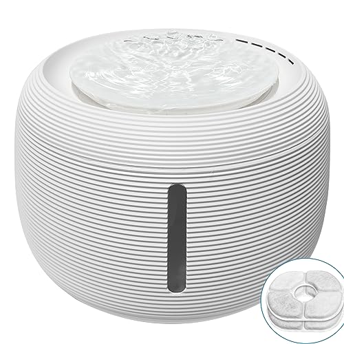 YDRQEA Cat Water Fountain, Water Fountain for Cats Inside Ultra Quiet Pet Water Fountain for Cats, 84 fl oz/2.5L Automatic Cat Drinking Fountain White, 2 Pack Filters.