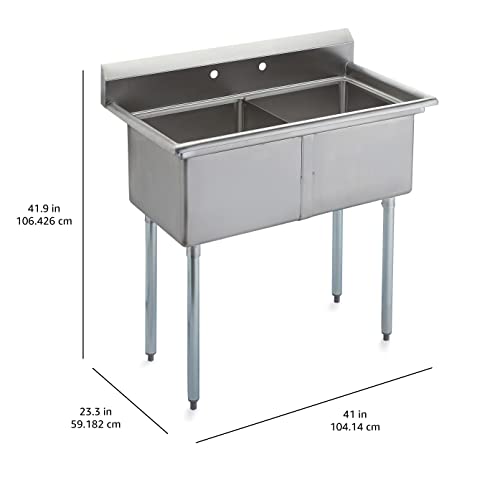 ROCKPOINT 2 Compartment Stainless Steel Commercial Kitchen Prep & Utility Sink, Silver 41"Wx23.3"Dx41.9"H