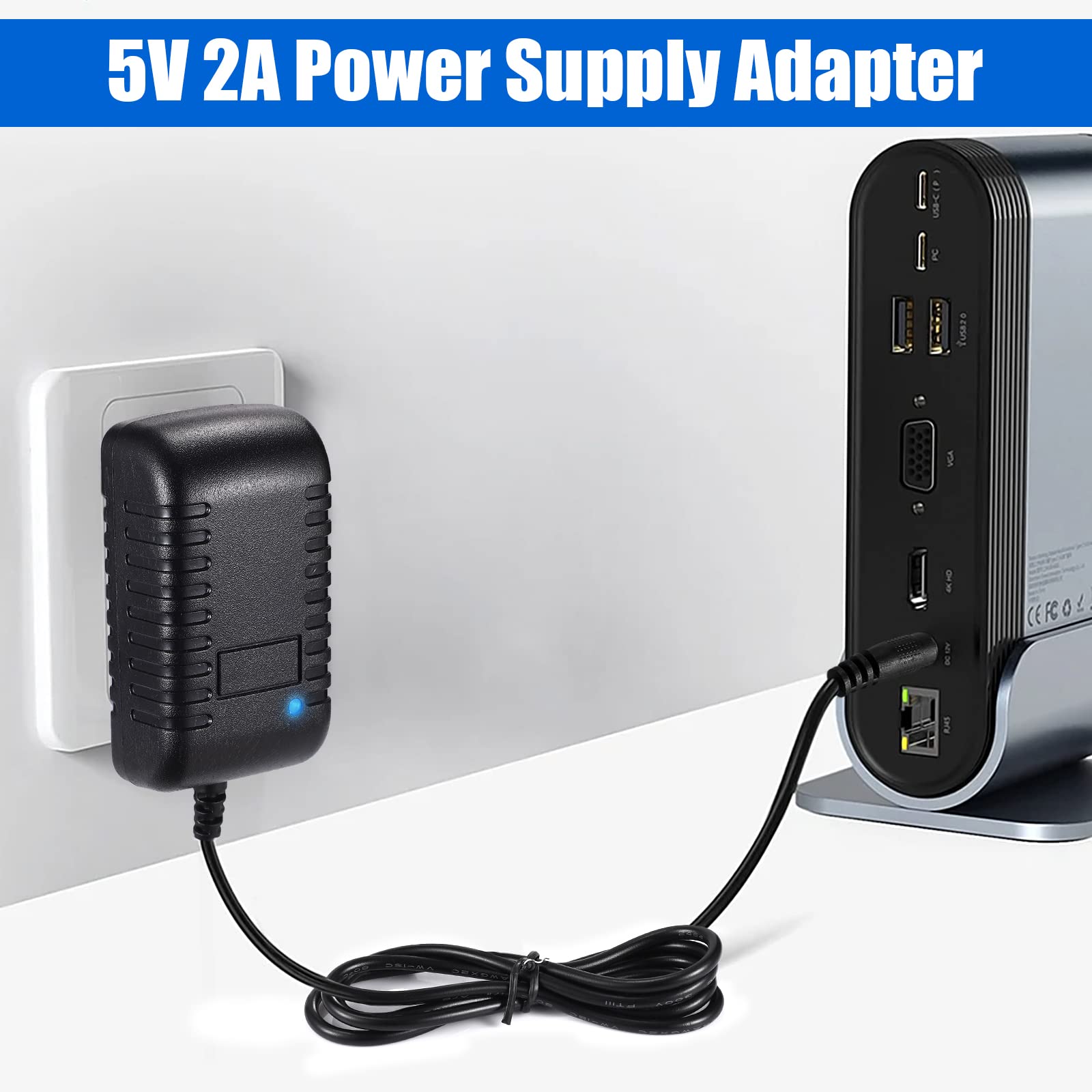 TOBWOLF 2PCS 5V 2A Power Supply Adapter, DC 5V 10W Switching Power Adapter, AC 100V-240V to DC 5 Volt 2 Amp Universal Switching Transformer, 5.5 x 2.5mm Plug for Router, CCTV Camera, Cordless Phone