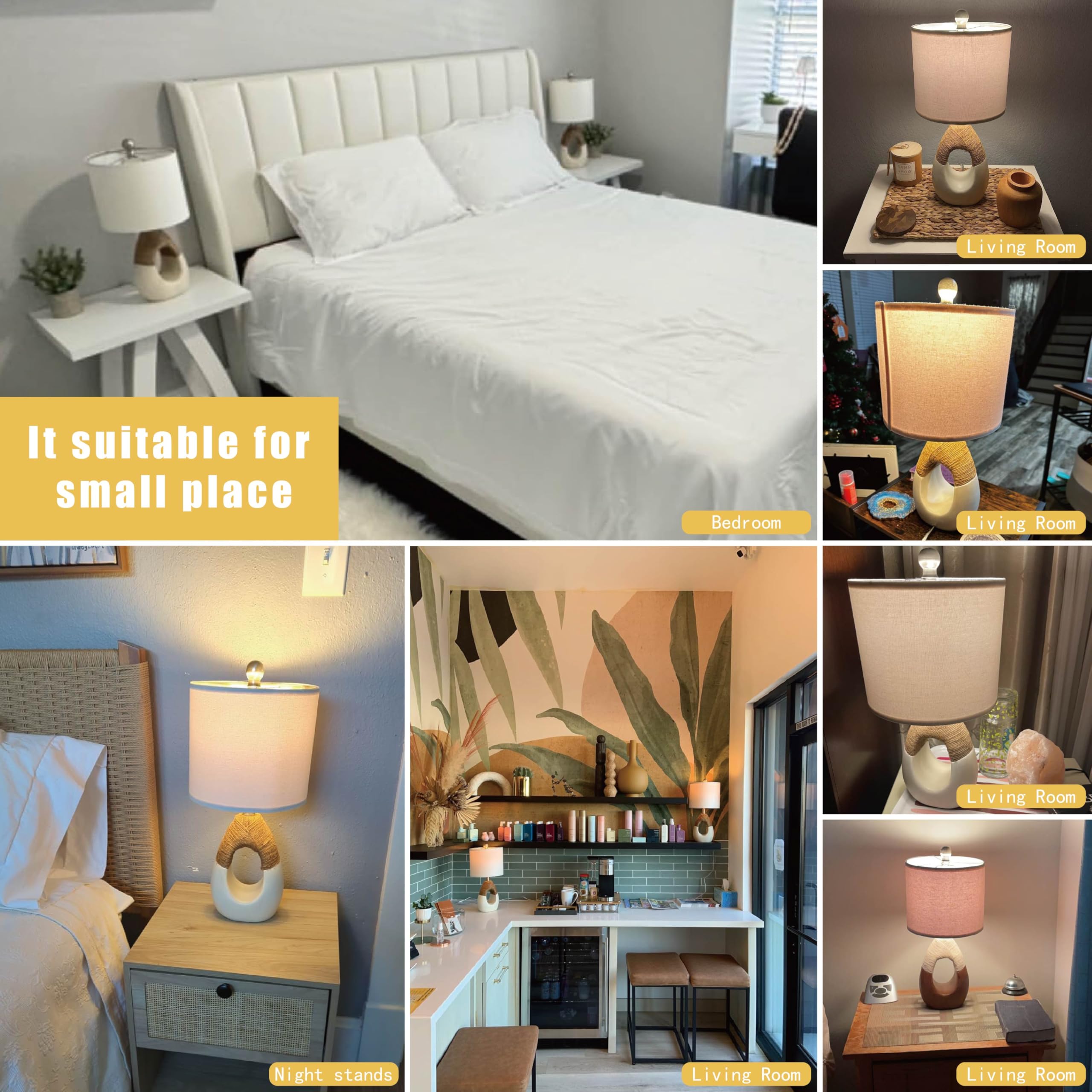 OYEARS Boho Table Lamps Bedroom Living Room Set 2 Small Farmhouse Rattan Table Lamp 19”Rustic Home Decoration Nightstand Bedside Lamp for Office Compatible with Smart Light Bulbs(Not Include Bulbs)
