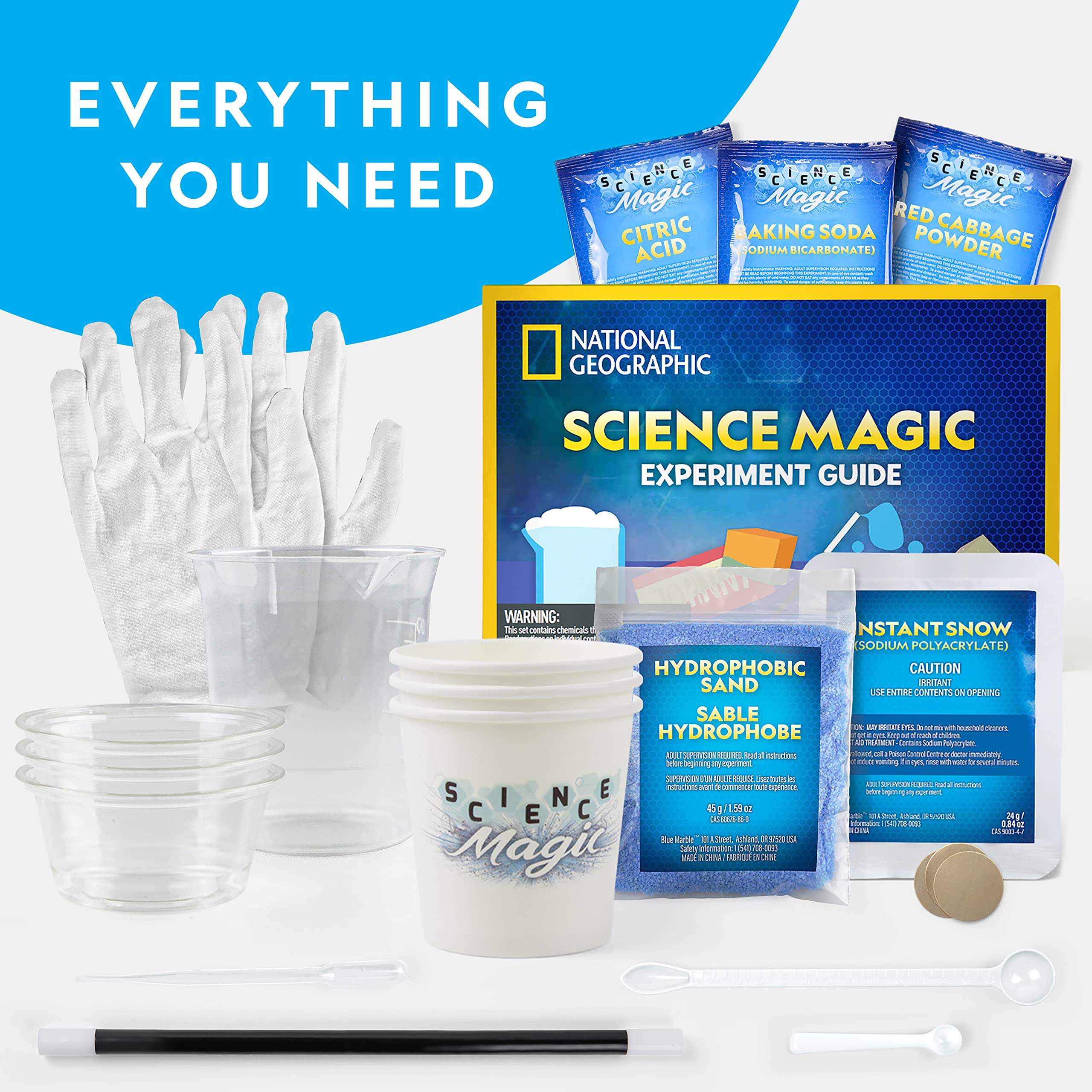 NATIONAL GEOGRAPHIC Magic Chemistry Set - Perform 10 Amazing Easy Tricks with Science, Create a Magic Show with White Gloves & Magic Wand, Great STEM Learning Science Kit for Boys and Girls