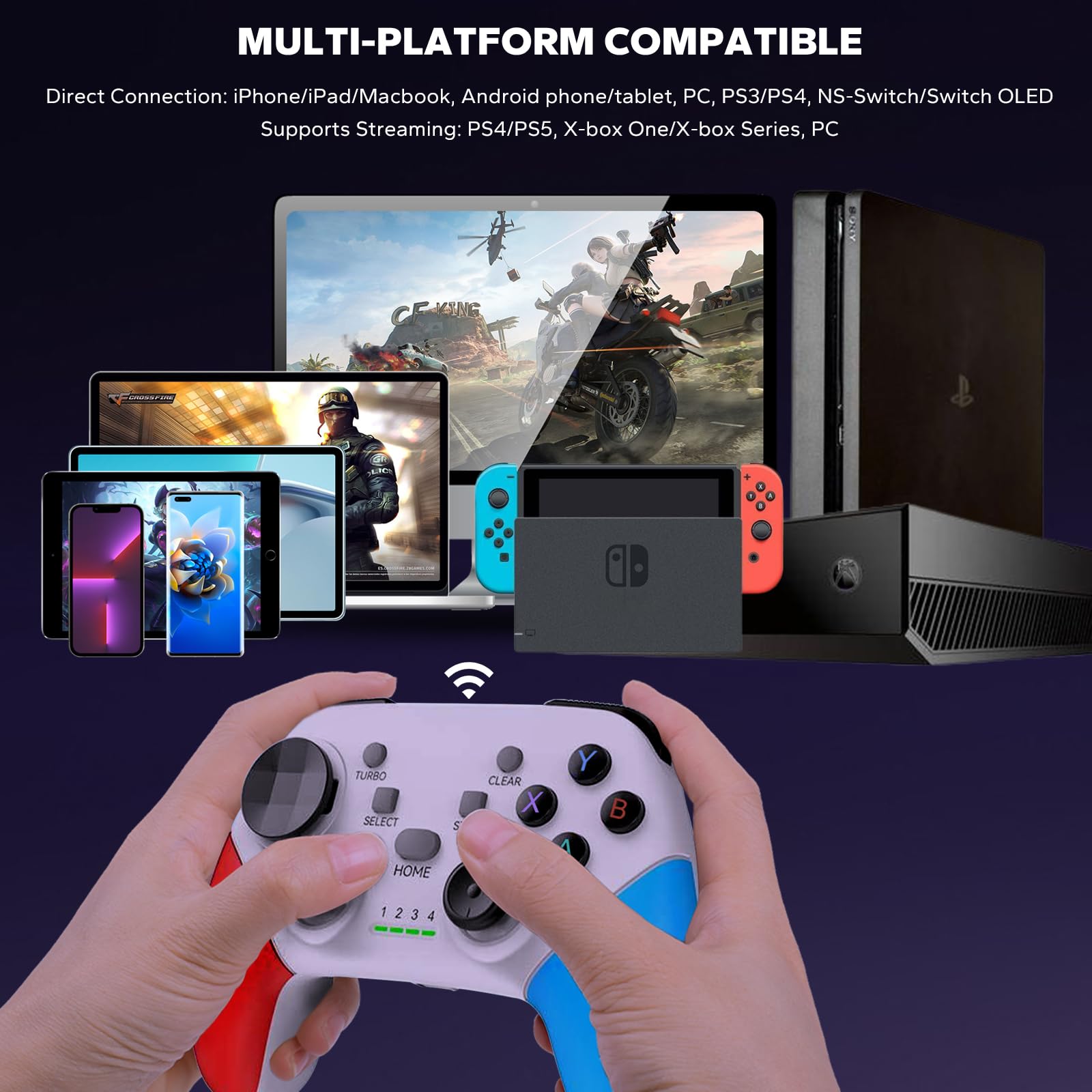 Megadream Wireless Mobile Gaming Controller Gamepad for iPhone/Android/iPad/PC/Switch/PS4/PC Joystick with Phone Holder, Supported Cloud Game, Streaming on PS5/Xbox, Turbo, White