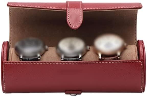 Watch Holder Watch Roll Travel Suitcase Retro Round Watch Organiser Box Leather 3 Slots Watch Box Display Storage Case Watch Organizer (Color : Red) (Red)