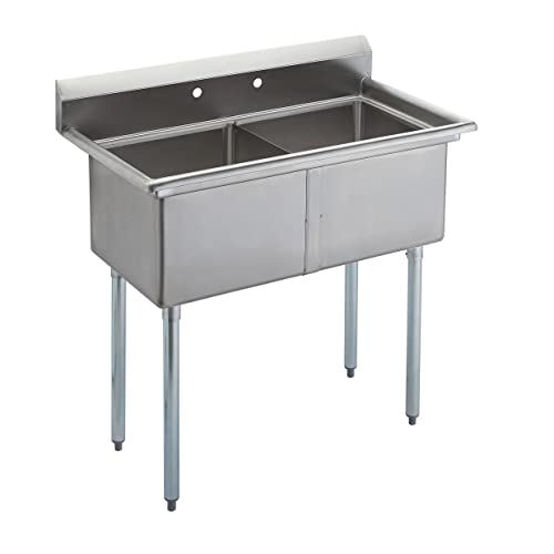ROCKPOINT 2 Compartment Stainless Steel Commercial Kitchen Prep & Utility Sink, Silver 41"Wx23.3"Dx41.9"H