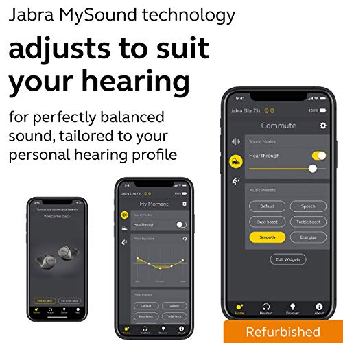 Jabra Elite 75t Titanium Black Voice Assistant Enabled True Wireless Earbuds with Charging Case (Renewed)
