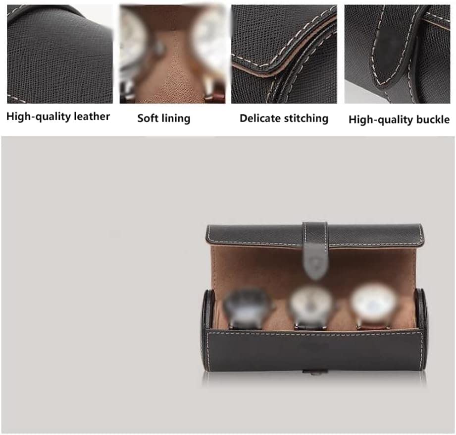 Watch Holder Watch Roll Travel Suitcase Retro Round Watch Organiser Box Leather 3 Slots Watch Box Display Storage Case Watch Organizer (Color : Red) (Blue)