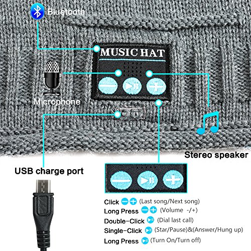 Wireless Bluetooth Beanie,Unisex Outdoor Sport Knit Hat with Stereo Speakers & Microphone