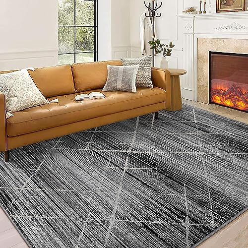 GlowSol Large Area Rug 8x10 Abstract Thick Rug Grey Modern Rugs Non-Slip Stain-Resistant Rug, Non-Shedding Floor Mat Grey Carpet for Living Room Bedroom DiningRoom Home Office Farmhouse
