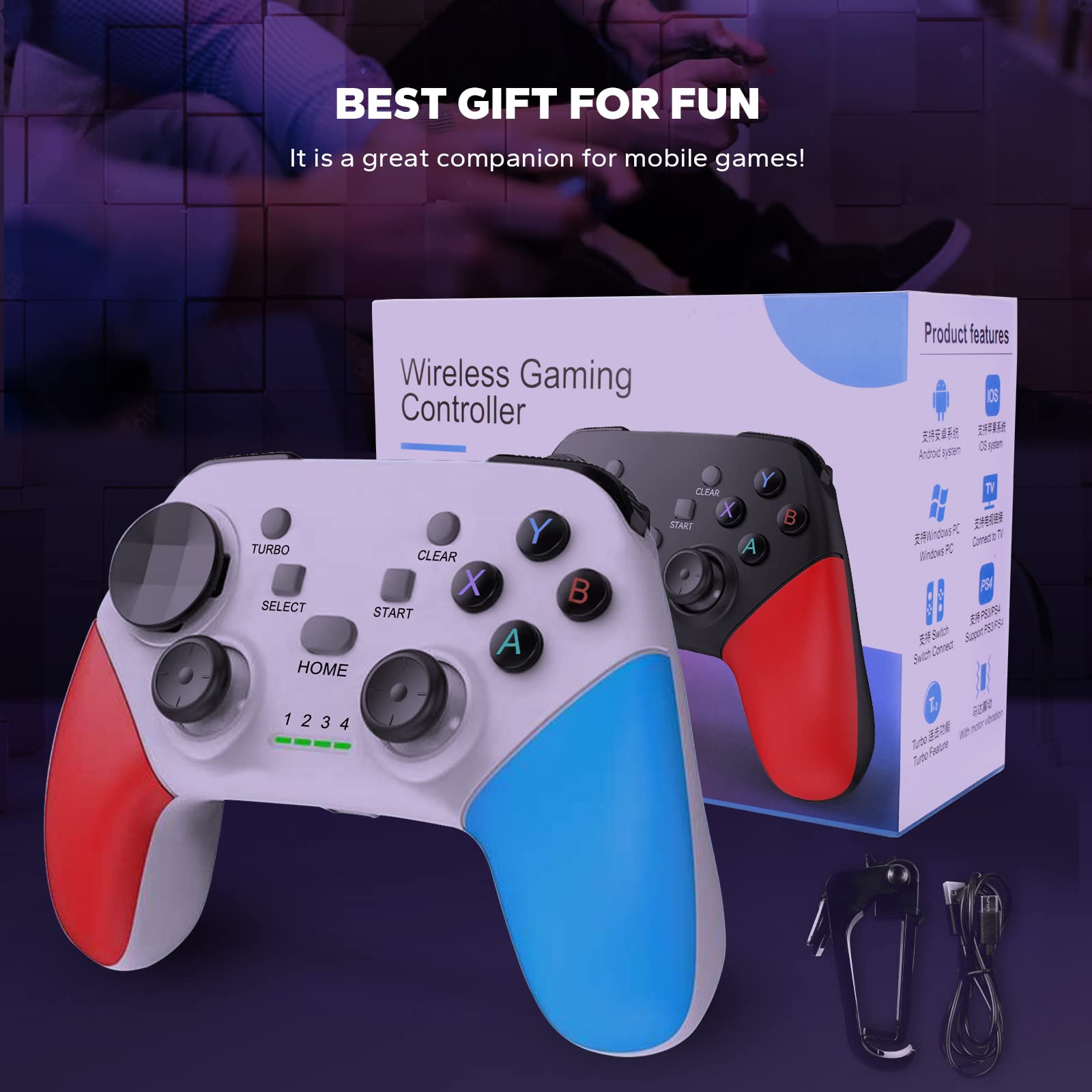 Megadream Wireless Mobile Gaming Controller Gamepad for iPhone/Android/iPad/PC/Switch/PS4/PC Joystick with Phone Holder, Supported Cloud Game, Streaming on PS5/Xbox, Turbo, White
