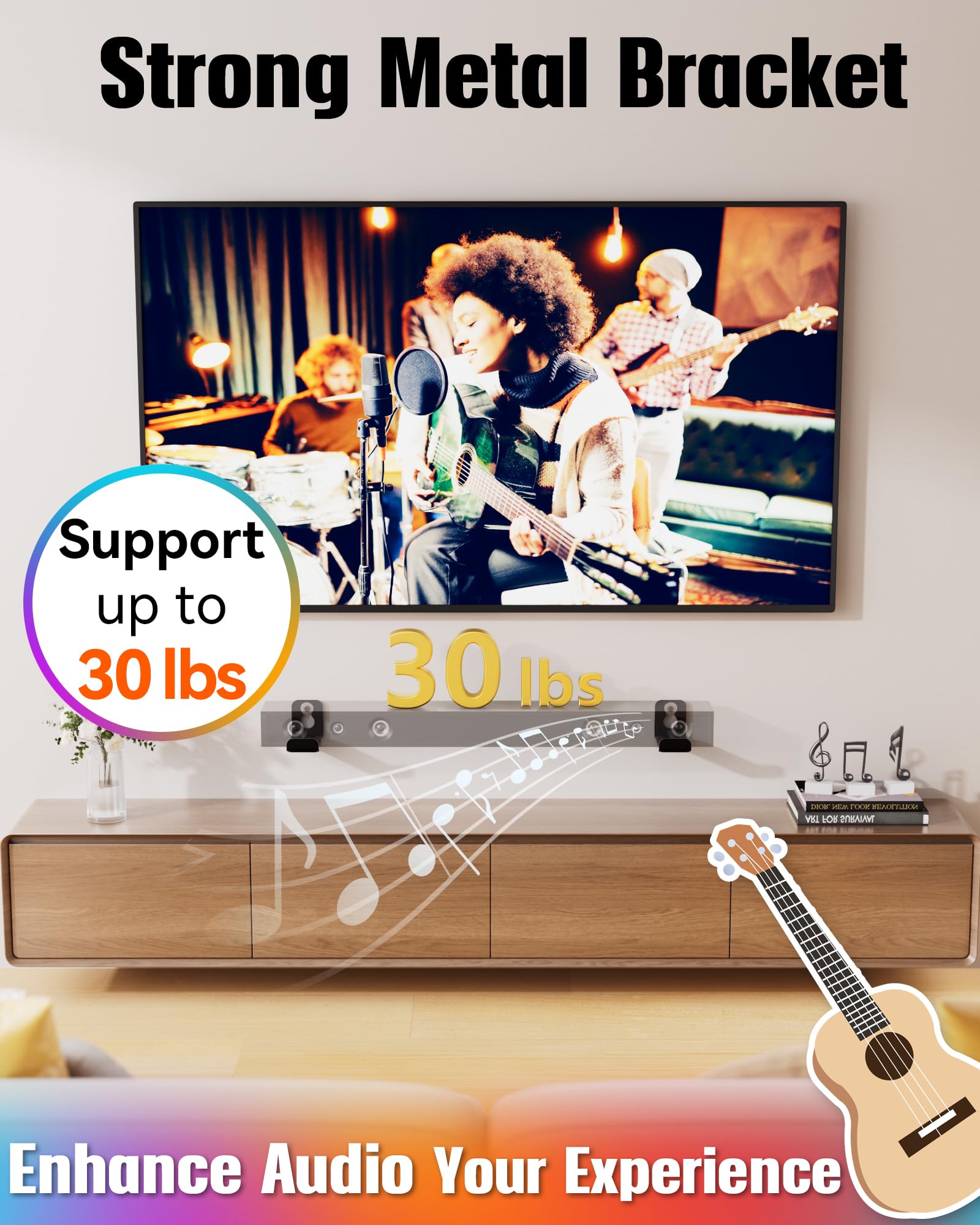 AENTGIU Sound Bar Wall Mount Bracket Universal Speaker Mounting Shelf Adjustable (3.4"-5.8") for Samsung, Vizio, Lg, Sony, JBL, Bose Soundbar Mount with Hardware Kit