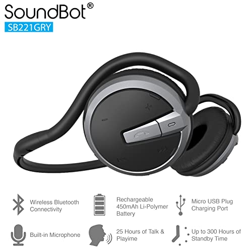 SoundBot SB221 HD Wireless Bluetooth Headset Sports-Active Headphone for 20Hrs Music Streaming & 25Hrs HandsFree Calling w/Sweat Resistant Ergonomic Secure-Fit Design & Voice Command Support