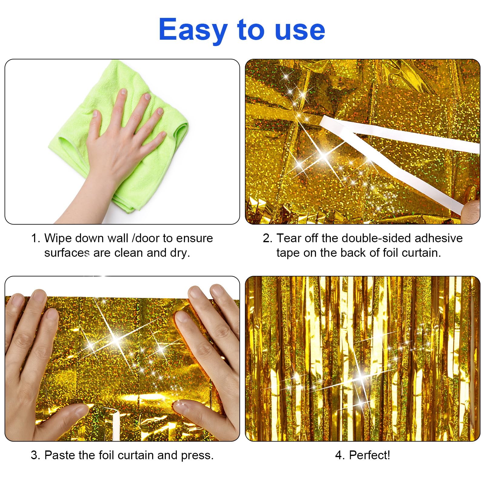 Dorbetar Party Decorations(2 Pack 3.3x8.2 Feet), Irthday Decorations Backdrop, Foil Fringe Curtains Streamers Party Decorations, Tinsel Curtain Fringe Backdrop (Gold)