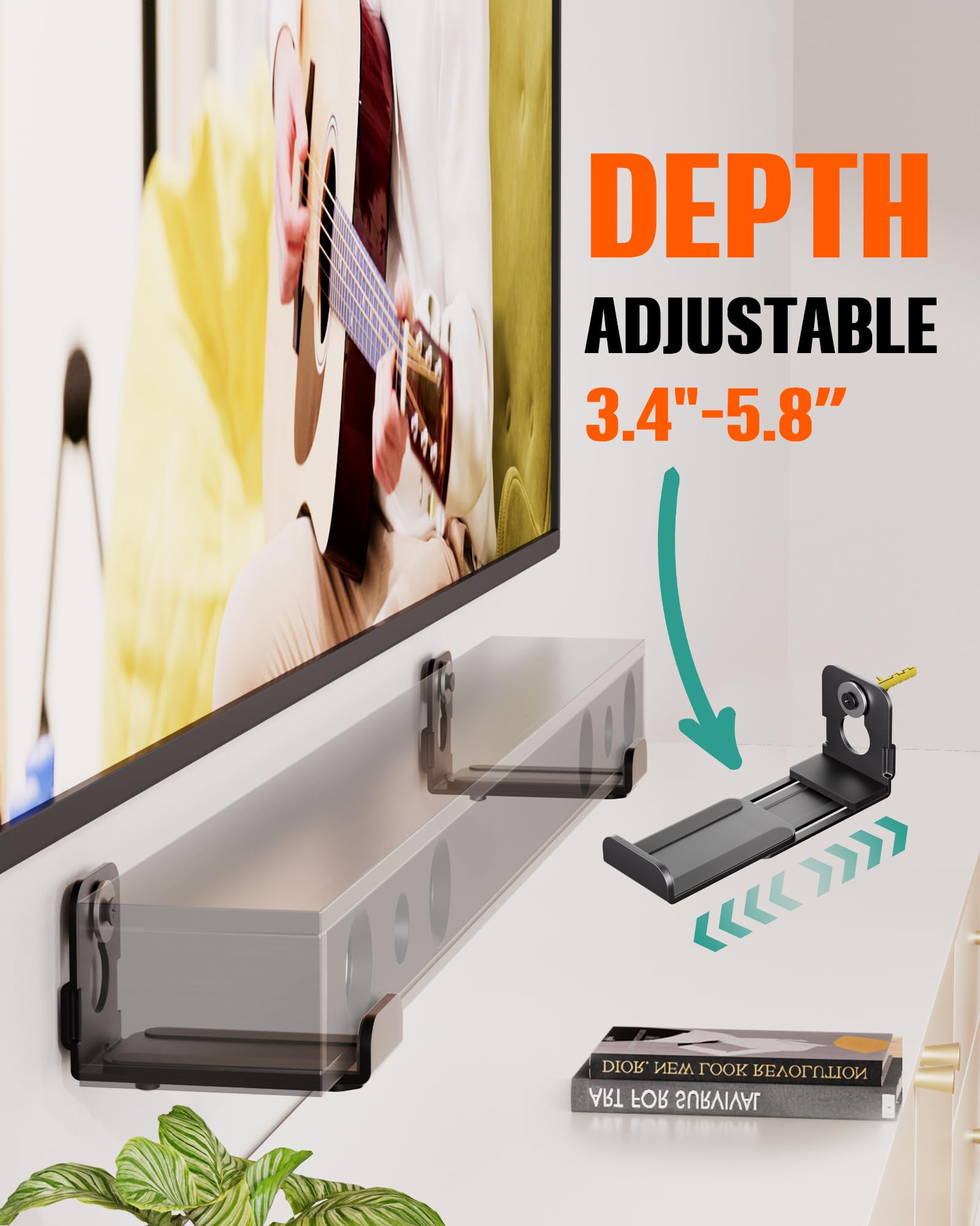 AENTGIU Sound Bar Wall Mount Bracket Universal Speaker Mounting Shelf Adjustable (3.4"-5.8") for Samsung, Vizio, Lg, Sony, JBL, Bose Soundbar Mount with Hardware Kit