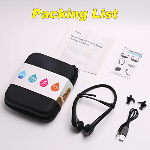 Bone Conduction Swimming Headphones, Tayogo IPX8 Waterproof Mp3 Player Built in 8GB Memory, Underwater Open-Ear Mp3 Player Wireless Headhset for Swimming Running, Cycling, Driving, Gym-Black