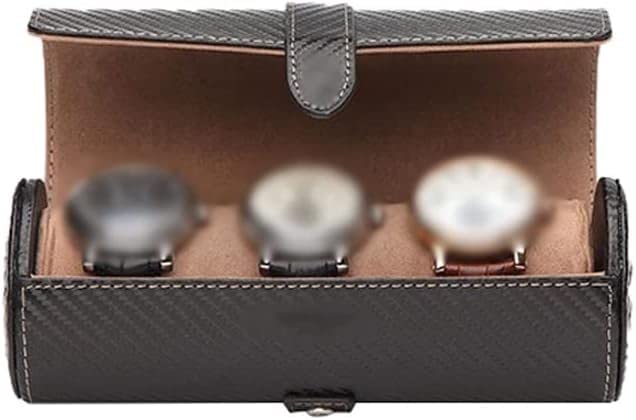 Watch Holder Watch Roll Travel Suitcase Retro Round Watch Organiser Box Leather 3 Slots Watch Box Display Storage Case Watch Organizer (Color : Red) (Black1)