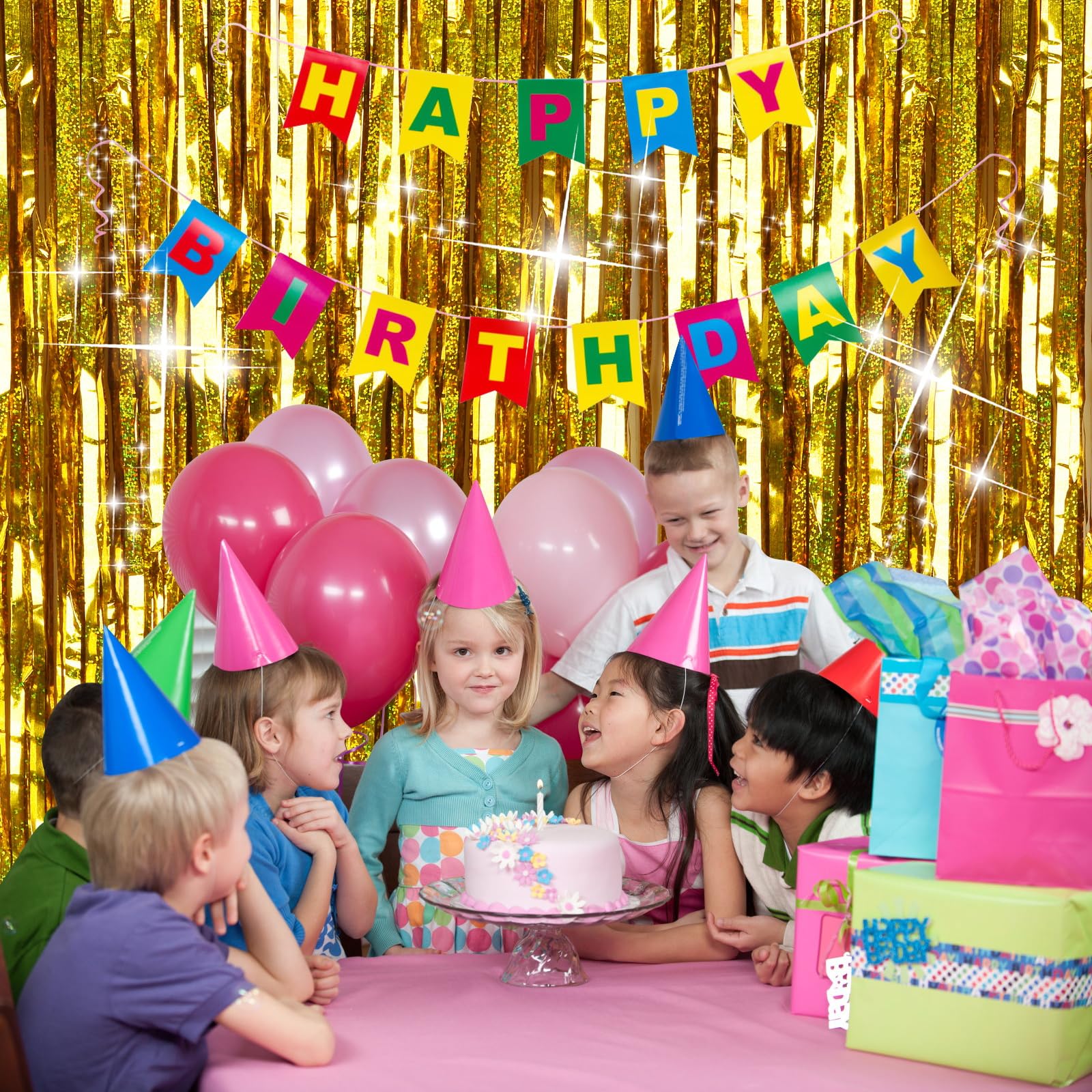 Dorbetar Party Decorations(2 Pack 3.3x8.2 Feet), Irthday Decorations Backdrop, Foil Fringe Curtains Streamers Party Decorations, Tinsel Curtain Fringe Backdrop (Gold)