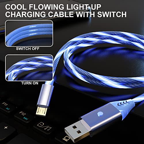 Light Up Micro USB Charger Cable with Switch Compatible with Samsung Galaxy S7 Edge S6 S2 J7 J5 J3 J3V J2,LG K10 V10,Moto E6 5 4,Kindle,Fire Tablet,PS4 LED Fast Charging Cable (Blue,6.6ft)