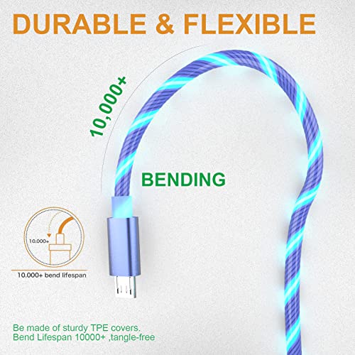 Light Up Micro USB Charger Cable with Switch Compatible with Samsung Galaxy S7 Edge S6 S2 J7 J5 J3 J3V J2,LG K10 V10,Moto E6 5 4,Kindle,Fire Tablet,PS4 LED Fast Charging Cable (Blue,6.6ft)