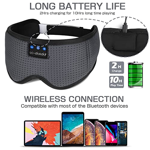 Sleep Mask with Bluetooth Headphones,LC-dolida Sleep Headphones Bluetooth Sleep Mask 3D Sleeping Headphones for Side Sleepers Best Gift and Travel Essential (Classical Grey)