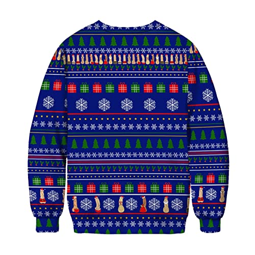 Ugly Christmas Sweatshirt Men Dirty Dildos Striped Printed Crewneck Winter Fashion Outdoor Party Pullover Top Casual (Blue, X-Large)