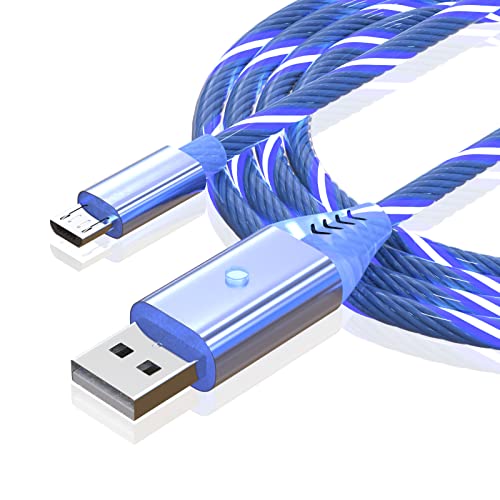 Light Up Micro USB Charger Cable with Switch Compatible with Samsung Galaxy S7 Edge S6 S2 J7 J5 J3 J3V J2,LG K10 V10,Moto E6 5 4,Kindle,Fire Tablet,PS4 LED Fast Charging Cable (Blue,6.6ft)