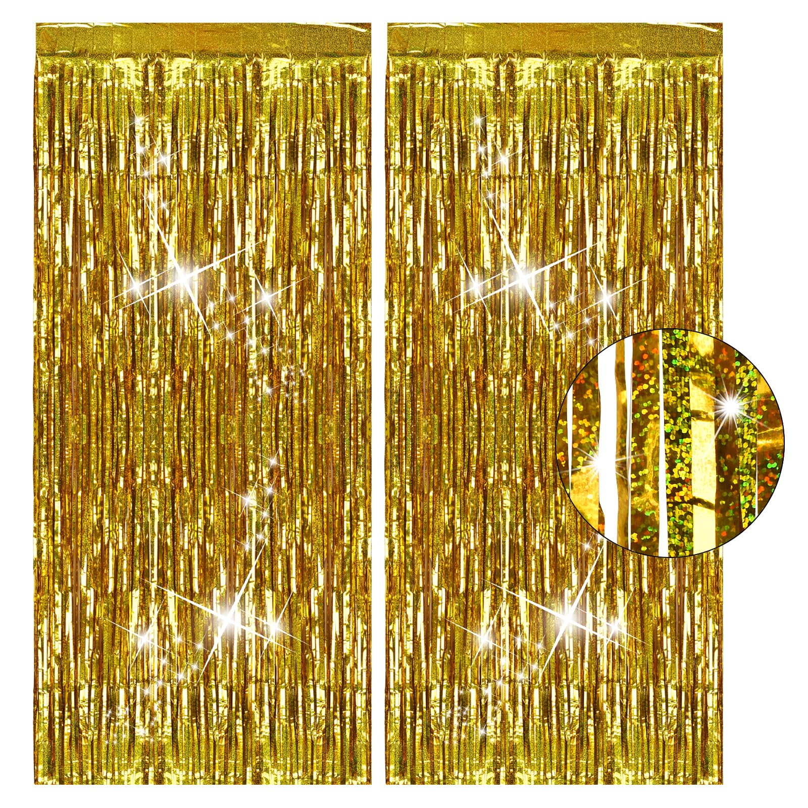 Dorbetar Party Decorations(2 Pack 3.3x8.2 Feet), Irthday Decorations Backdrop, Foil Fringe Curtains Streamers Party Decorations, Tinsel Curtain Fringe Backdrop (Gold)