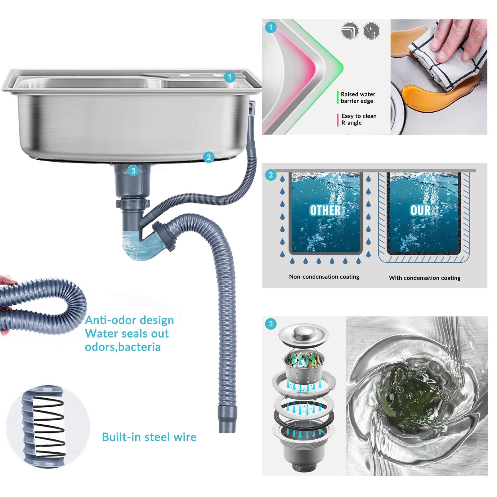 Stainless Steel Prep & Utility Sink 1 Compartment Commercial Kitchen Sink,Single L26.7"x H33.46" Tub with No Lead Faucet for Restaurant, Kitchen, Laundry, Garage