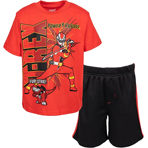Power Rangers Little Boys Graphic T-Shirt and Mesh Shorts Outfit Set Black/Red 6