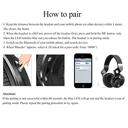 Bluedio T2 Plus Turbine Wireless Bluetooth Headphones with Mic/Micro SD Card Slot/FM Radio (Black)