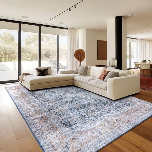 Lbris Washable 8x10 Rugs - Non-Slip Area Rugs for Living Room, Dining Room, Bedroom - Soft Thick Non-Shedding Stain Resistant Faux Wool Large Vintage Farmhouse Area Rugs
