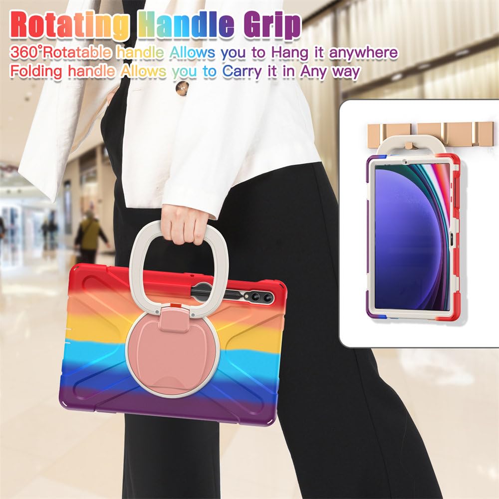 for Samsung Galaxy Tab S7 FE SM-T730 T733 T736 Case 12.4 inch Tablet Case 3in1 Heavy Duty Rugged Double Silicone + Hard Plastic Frame with Shoulder Strap & Round Kickstand - C
