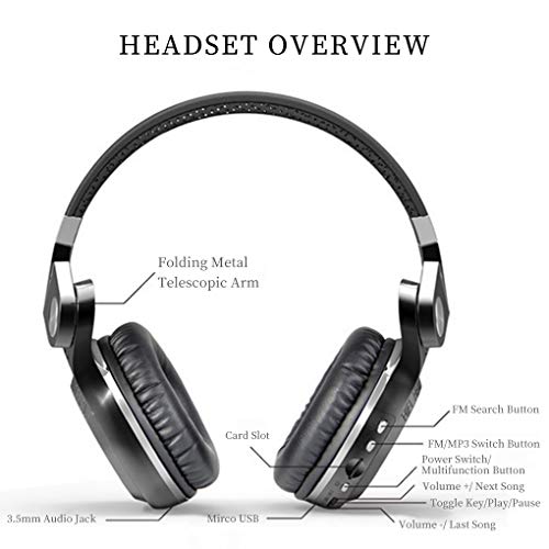 Bluedio T2 Plus Turbine Wireless Bluetooth Headphones with Mic/Micro SD Card Slot/FM Radio (Black)