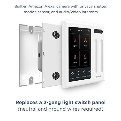 Brilliant Smart Home Control (2-Switch Panel) β Alexa Built-In & Compatible with Ring, Sonos, Hue, Google Nest, Wemo, SmartThings, Apple HomeKit β In-Wall Touchscreen Control for Lights, Music, & More
